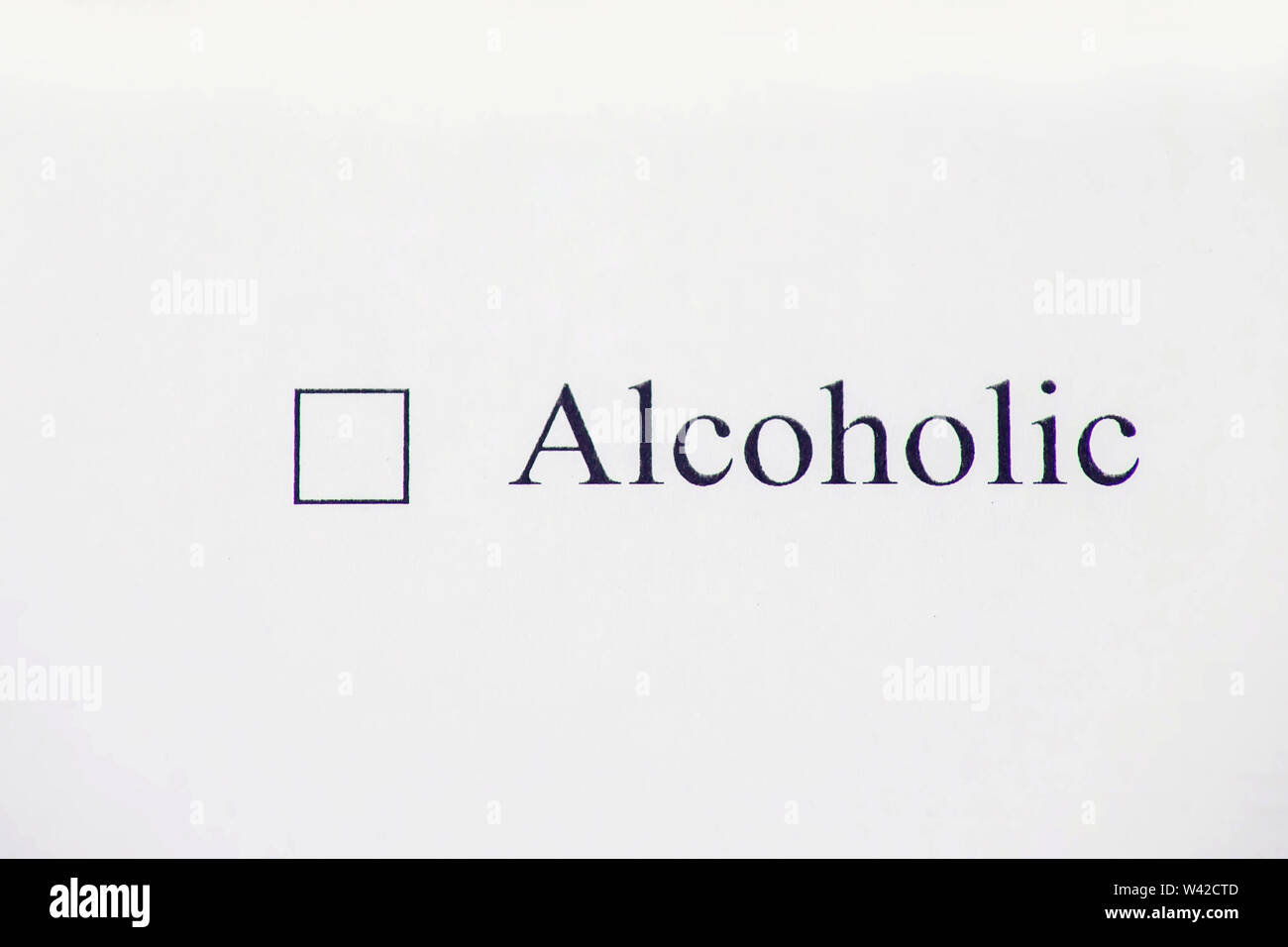 Checklist box - Alcoholic word. Check form and healthcare concept Stock ...
