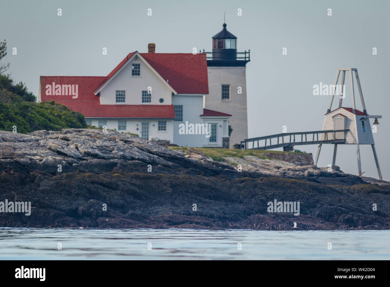 Hendricks Head Lighthouse, in Southport, Maine, on a sunny summer ...