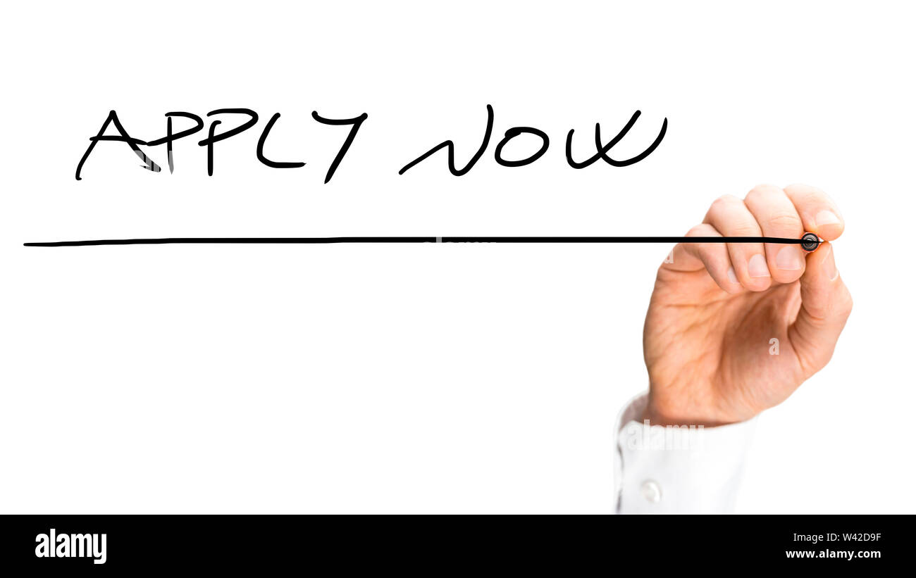 Close up Human Hand Writing Underlined Apply Now Texts Isolated on ...