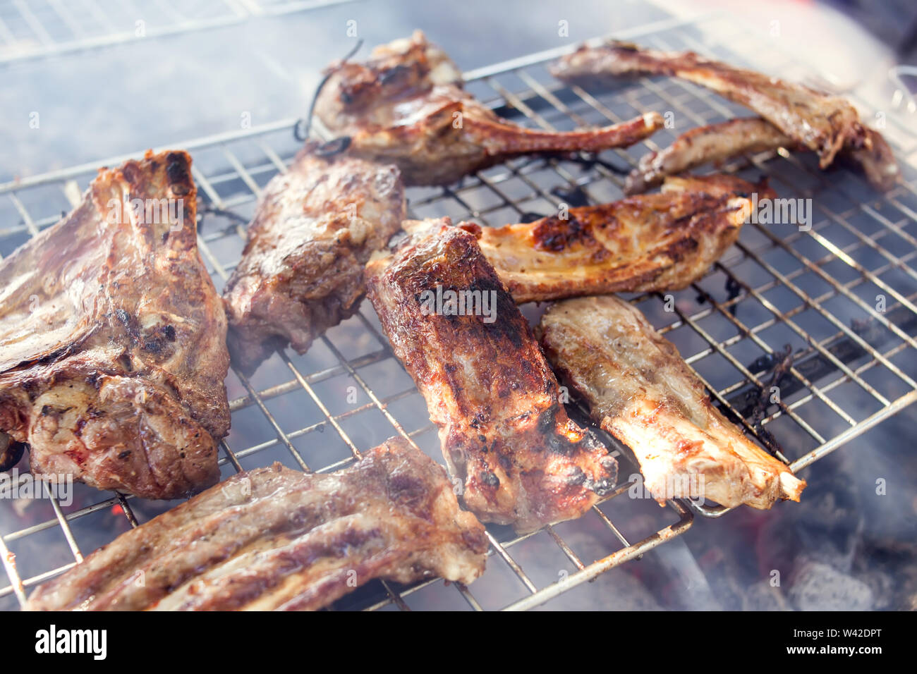 Grill Background - Cooking process of barbeque outdoor Stock Photo - Alamy