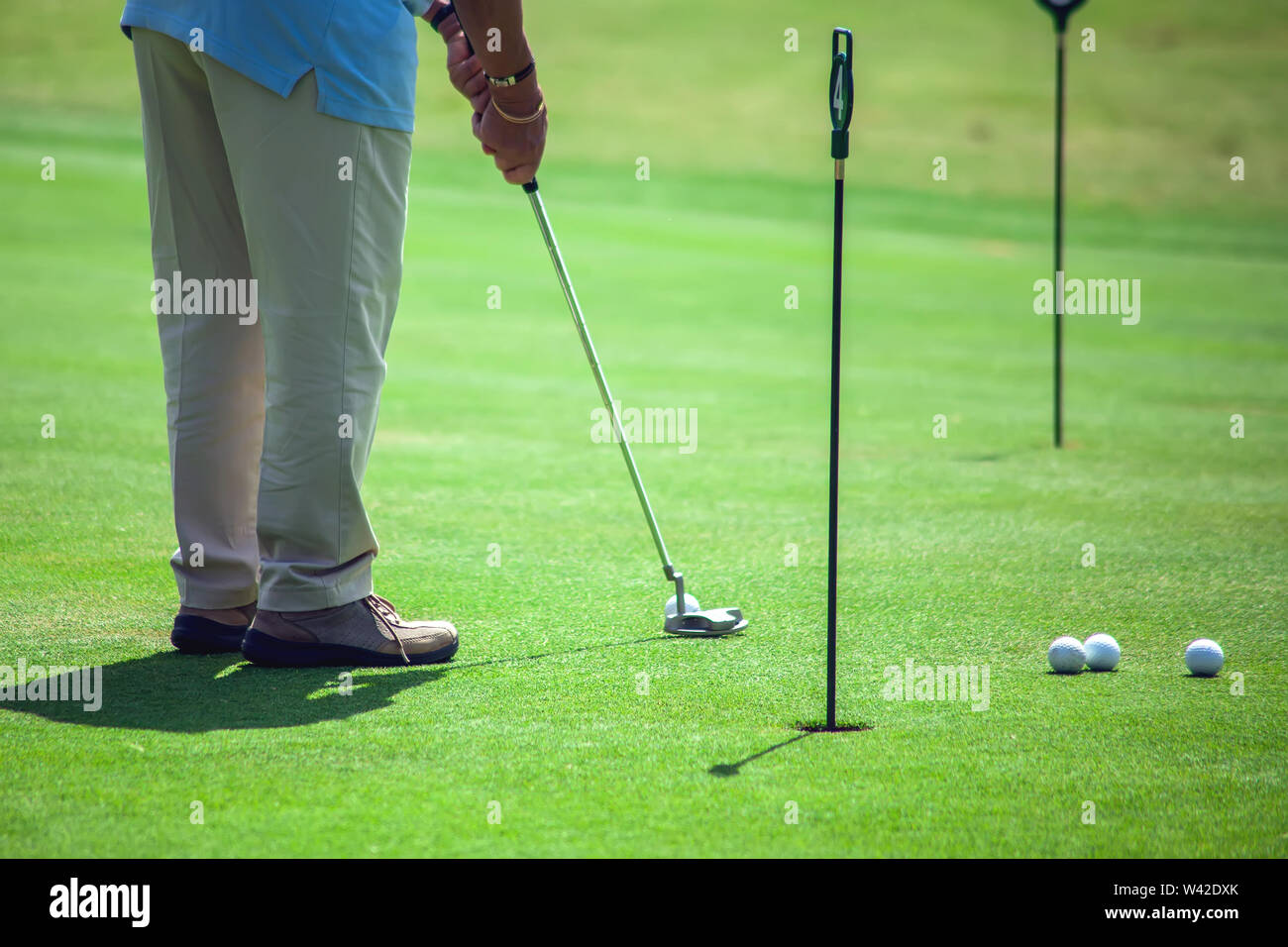 Man Playing Golf on Beautiful Sunny Green Golf Course. People, Sport ...