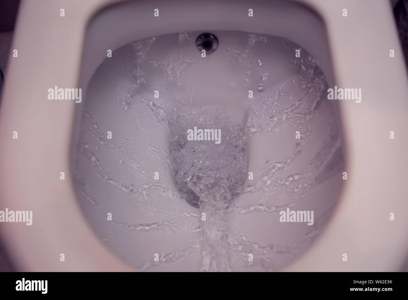 Flushing the toilet at Bathroom or Restroom.Flush white.Water flow ...