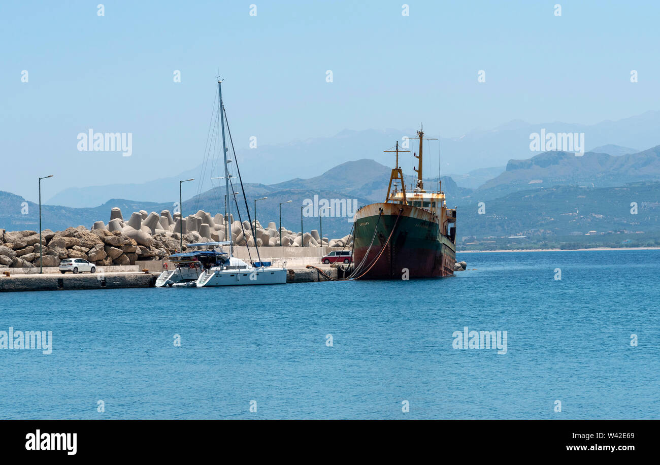 Kissamos Port, Kastelli, Crete, Greece. June 2019. The Syklark a ...