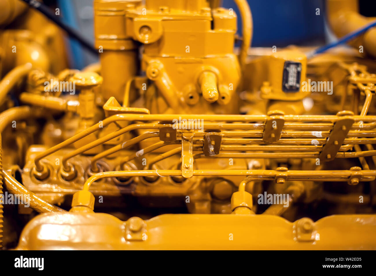 Side view of a motor boat engine Detailed closeup shoot. Recreation and ...