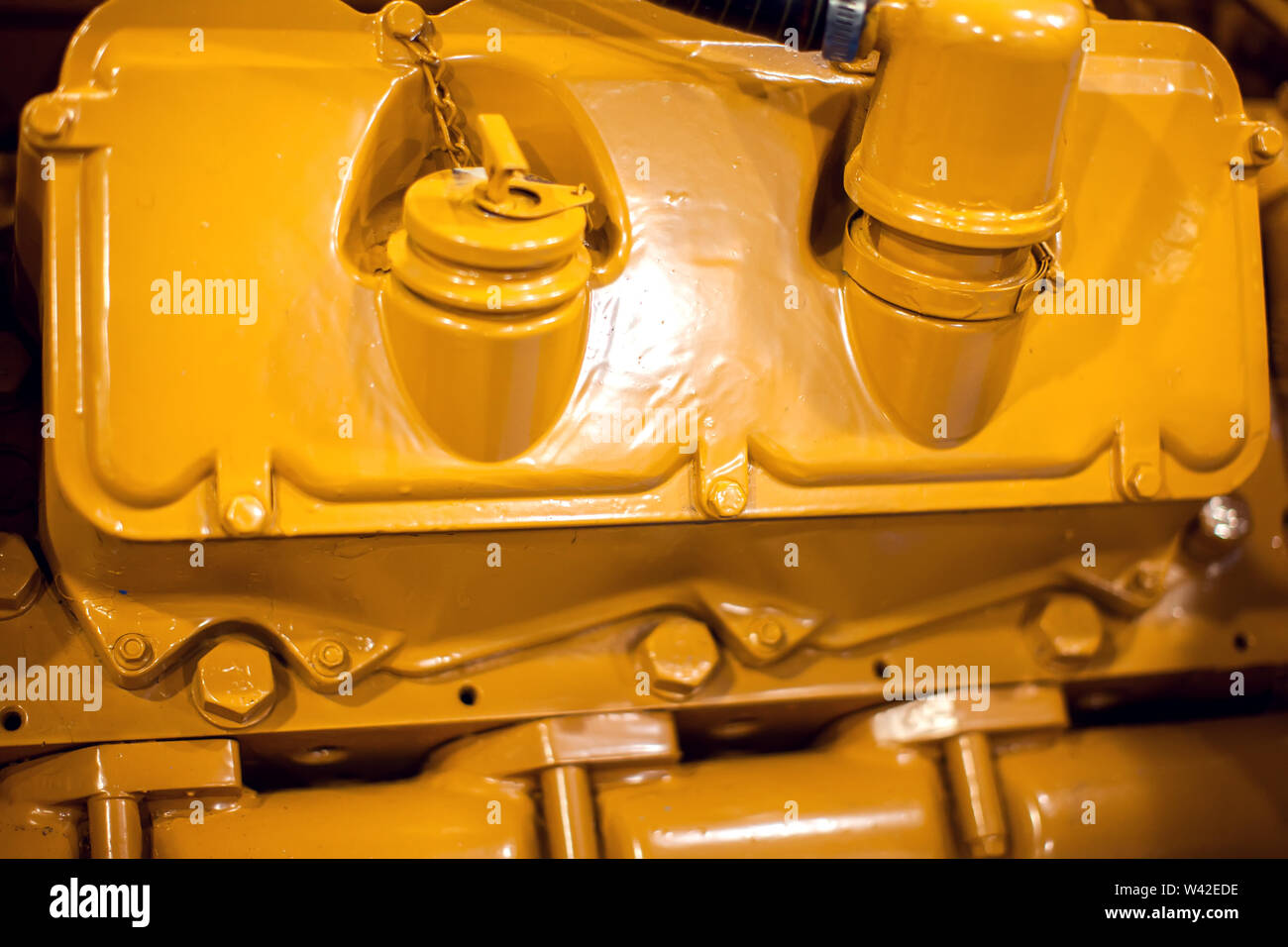 Side view of a motor boat engine Detailed closeup shoot. Recreation and ...