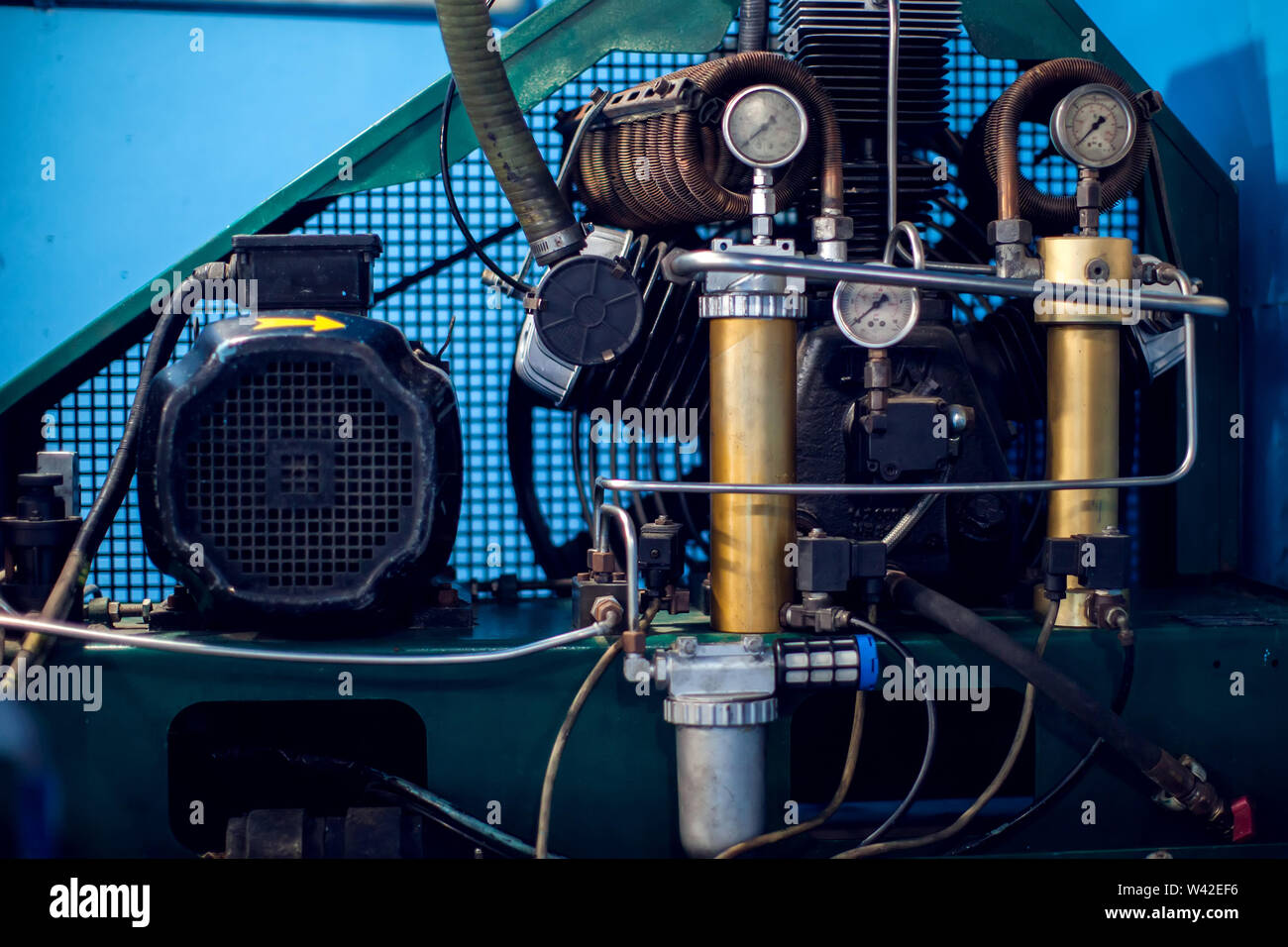 Side view of a motor boat engine Detailed closeup shoot. Recreation and ...