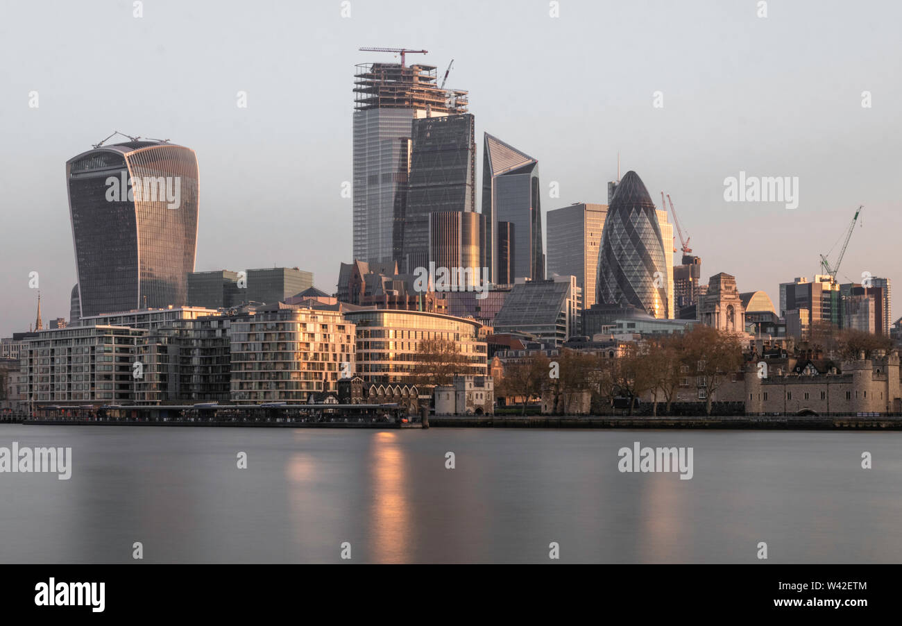 Early morning London riverside cityscape Stock Photo - Alamy