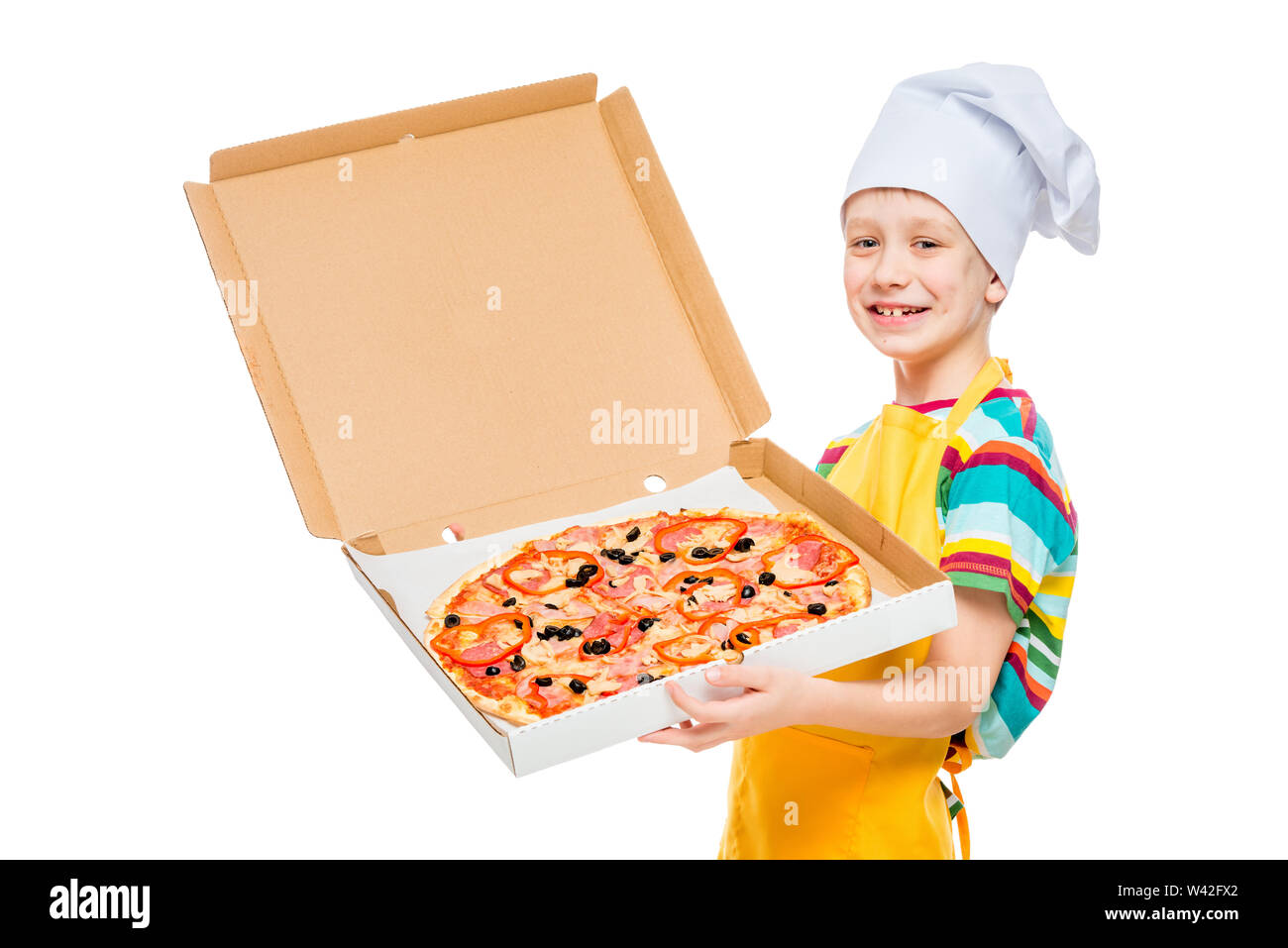Child kitchen eating pizza Cut Out Stock Images & Pictures - Alamy