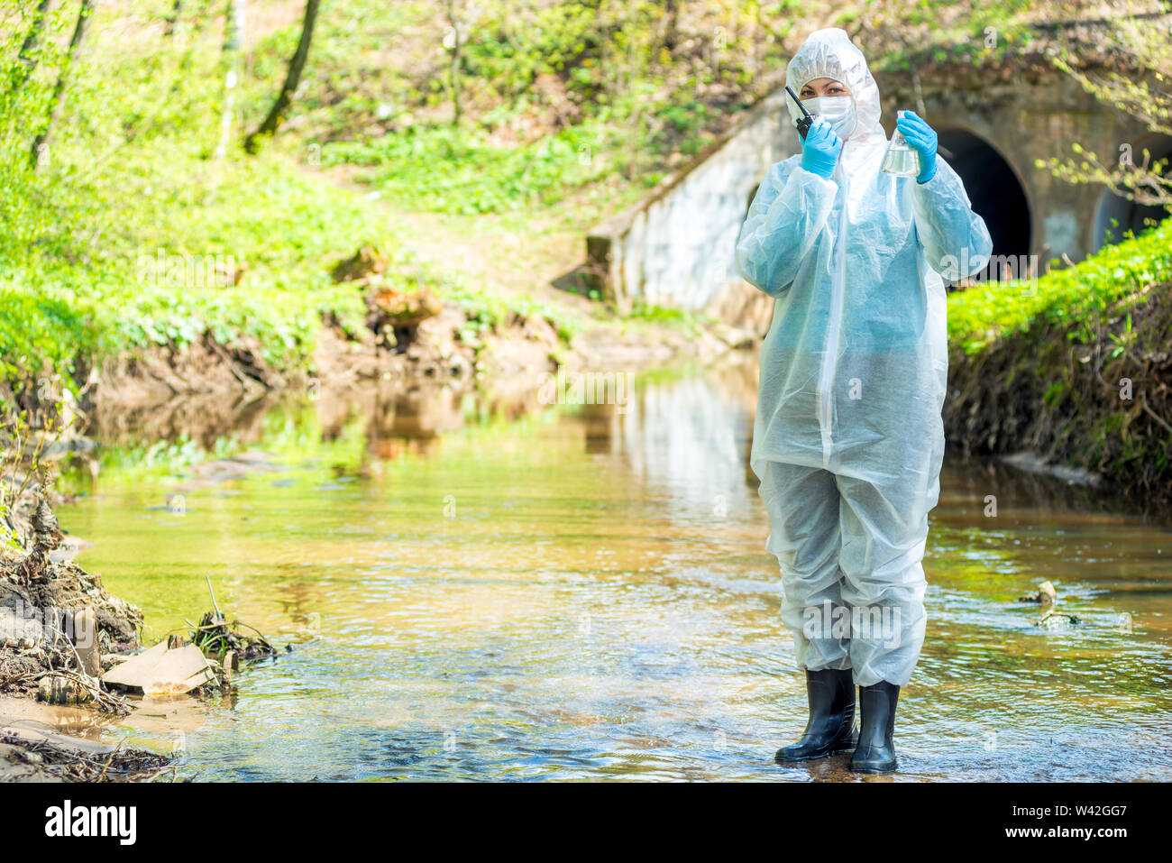 concept photo ecological disaster, the work of the ecologist researcher ...