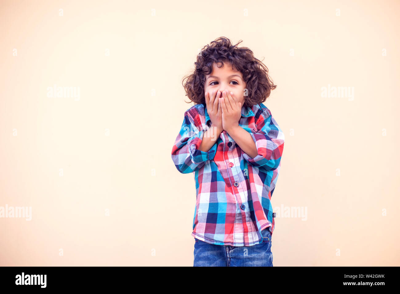 Adorable surprised kid boy. Shock, amazement, surprise concept Stock ...