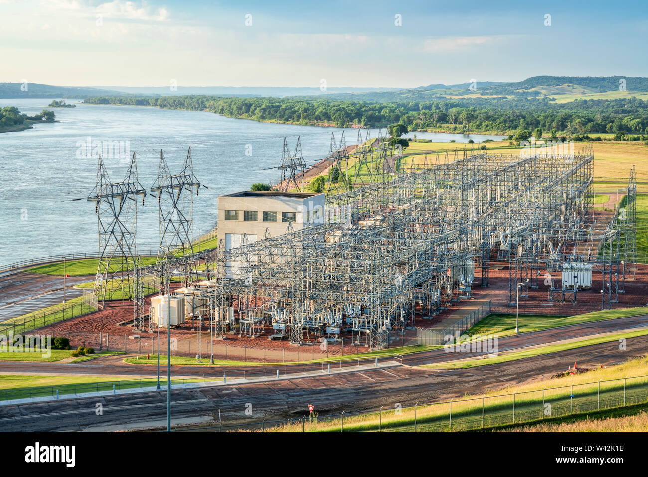 Switchyard of Fort Randall Dam power plant on Missouri River in South ...