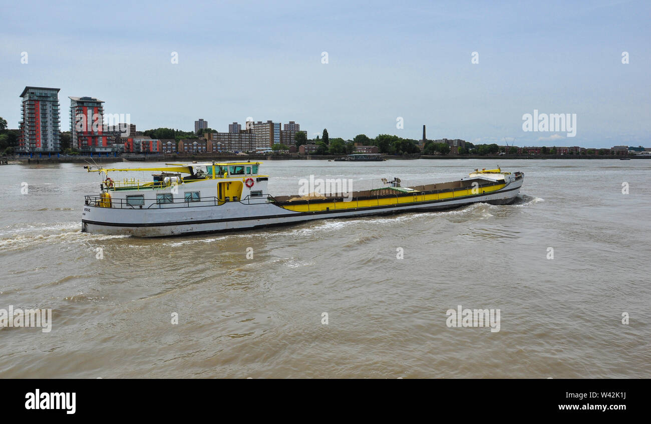 General freighter Polla Rose on River Thames near Woolwich, London ...