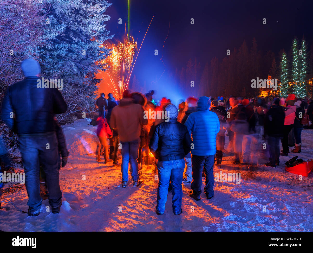 New Year's Eve Fireworks in Canmore, Alberta, Canada Stock Photo - Alamy