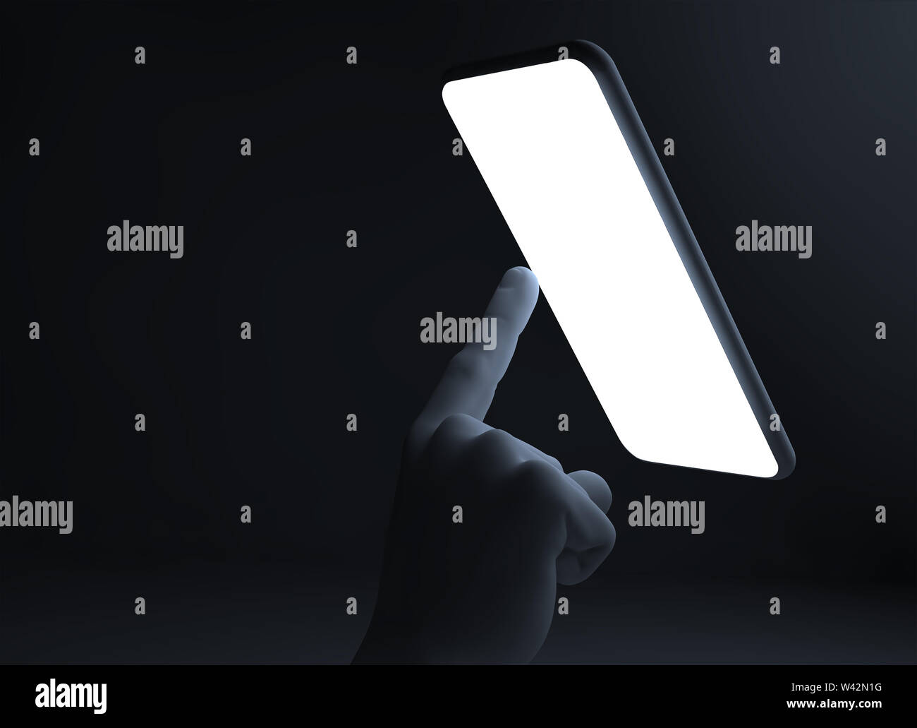 3D illustration or 3D rendering - view of hand man finger tapping smart ...