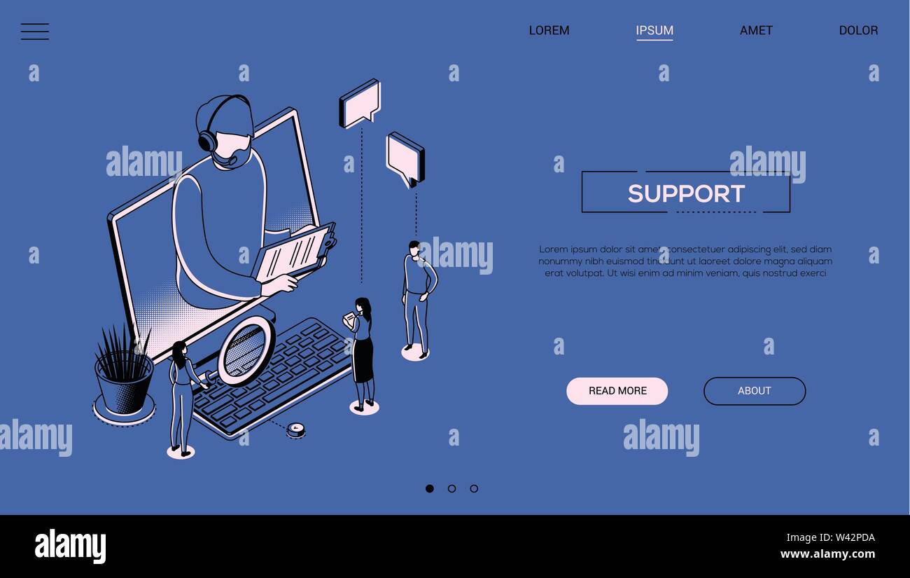 Technical support - line design style isometric web banner Stock Vector ...