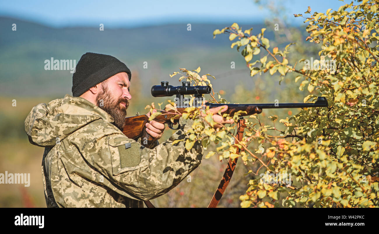 Bearded man hunter. Military uniform fashion. Army forces. Camouflage ...