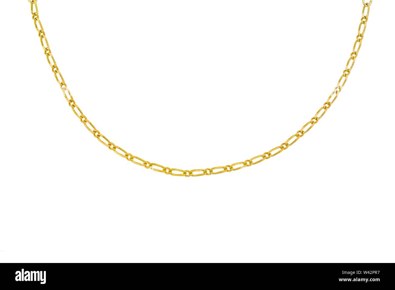 This chain necklace of yellow gold round and oval wire links is formed ...