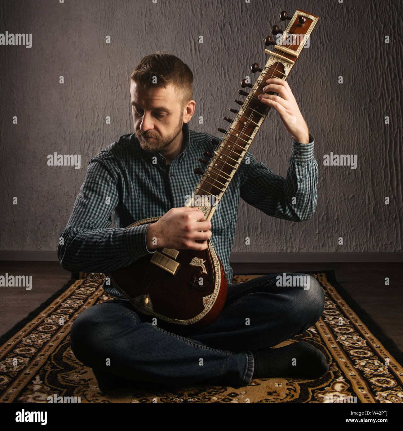 Indian man playing sitar on hi-res stock photography and images - Alamy
