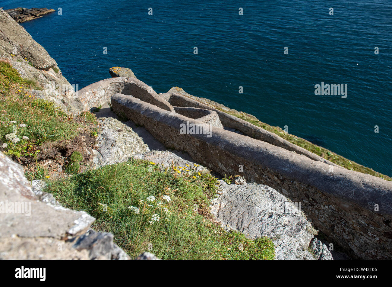 Winding stone path down to South Stack on the Island of Anglesey, Wales ...