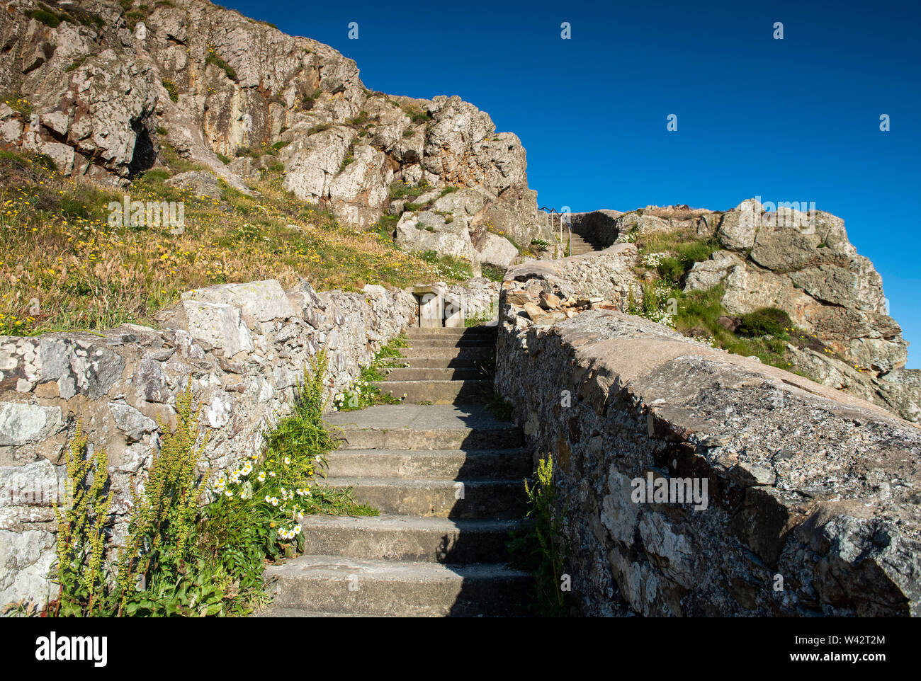 Winding stone path down to South Stack on the Island of Anglesey, Wales ...