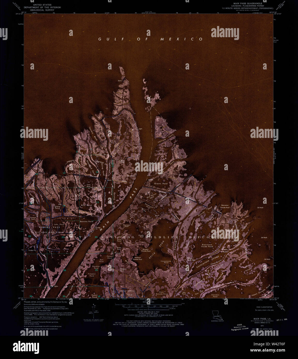 USGS TOPO Map Louisiana LA Main Pass 332682 1971 24000 Inverted Stock ...