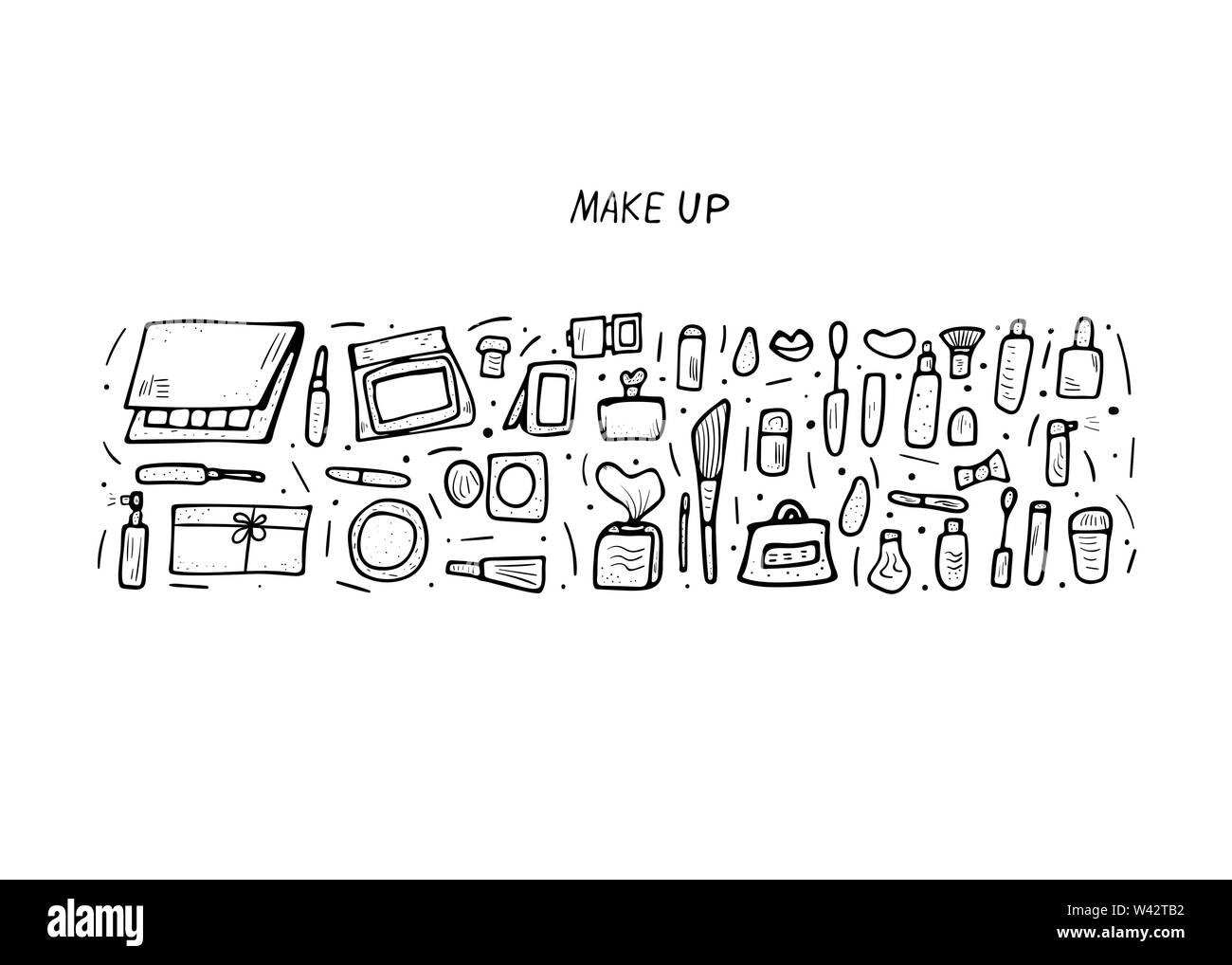 Vector beauty items. Set of doodle style cosmetic tools. Makeup ...