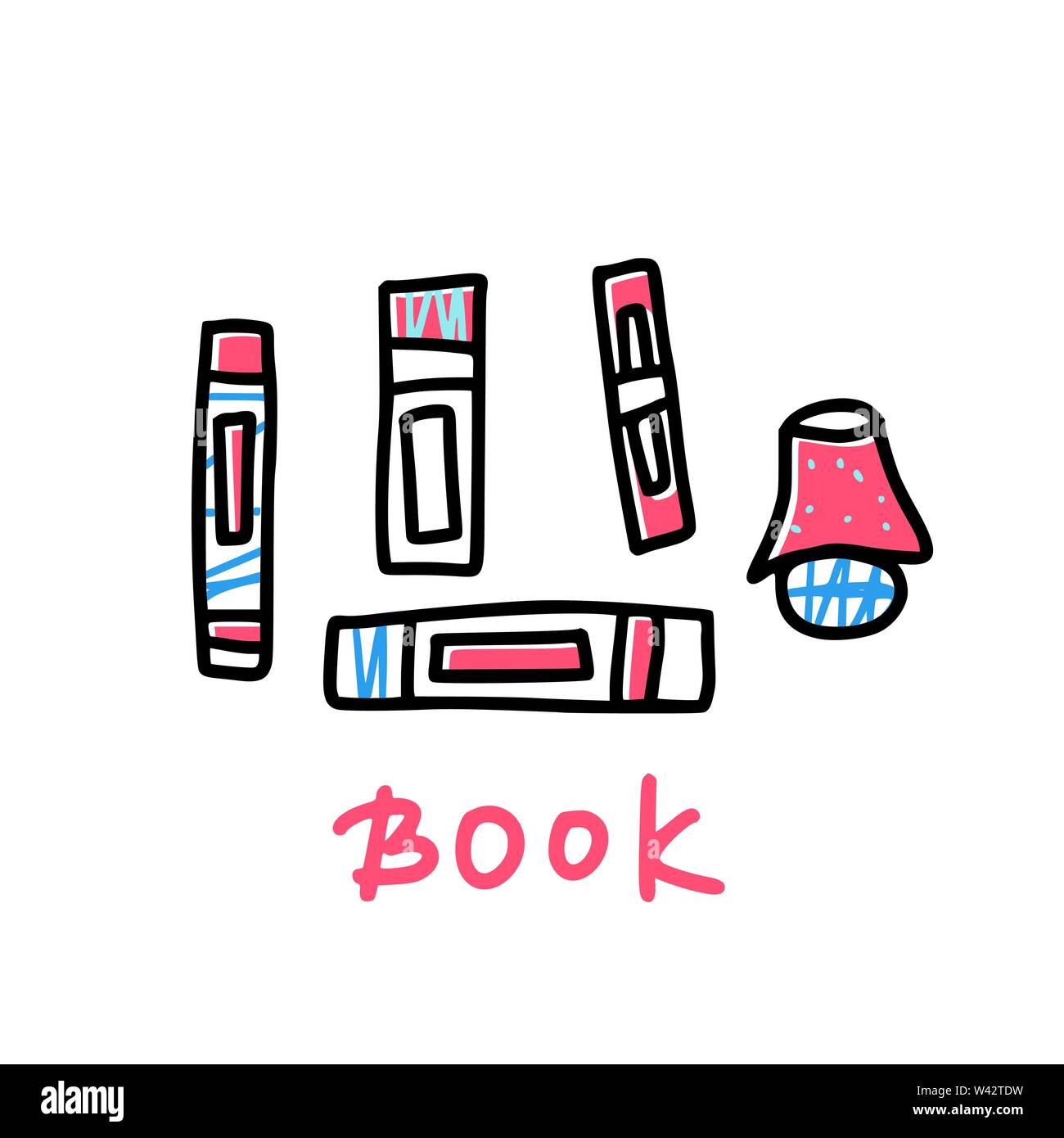 Book set in doodle style. Book club concept. Symbols of reading on ...