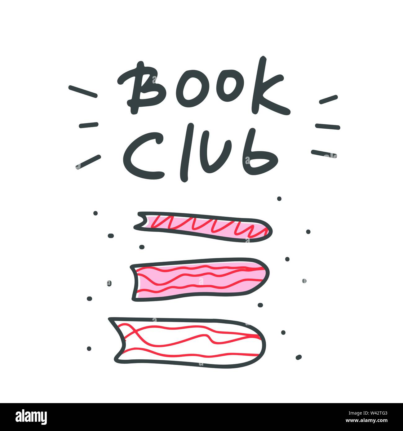 Book club concept. Book set in doodle style. Symbols of reading ...
