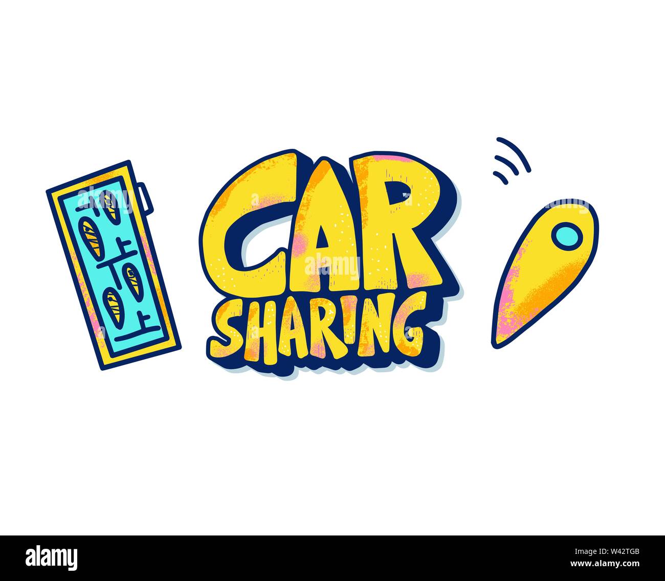 Car sharing emblem isolated on white background. Hand lettering with ...