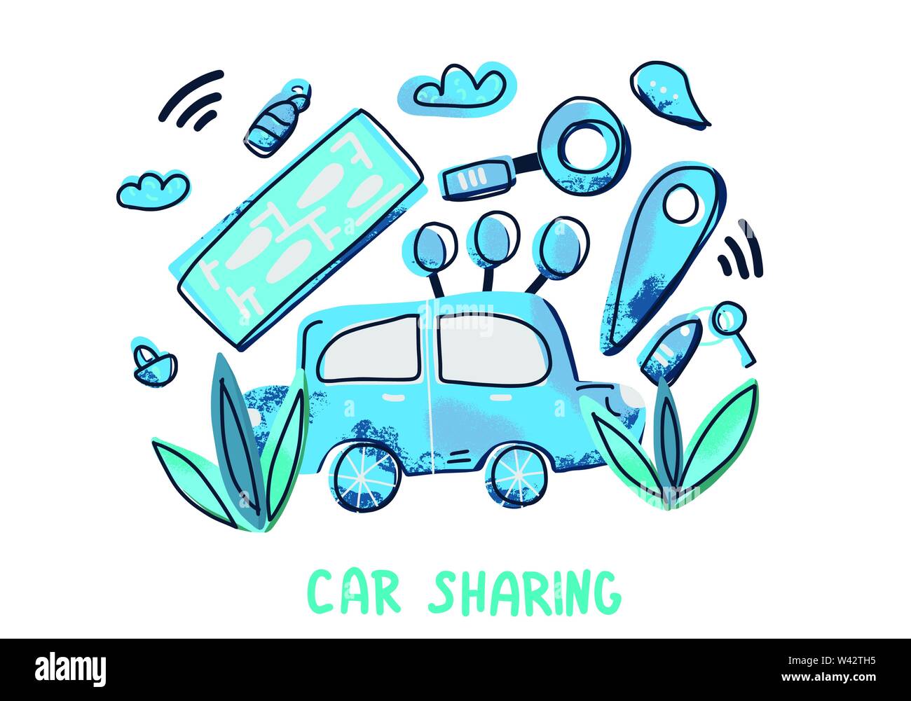 Car sharing concept. Hand lettering with symbols. Car sharing ...