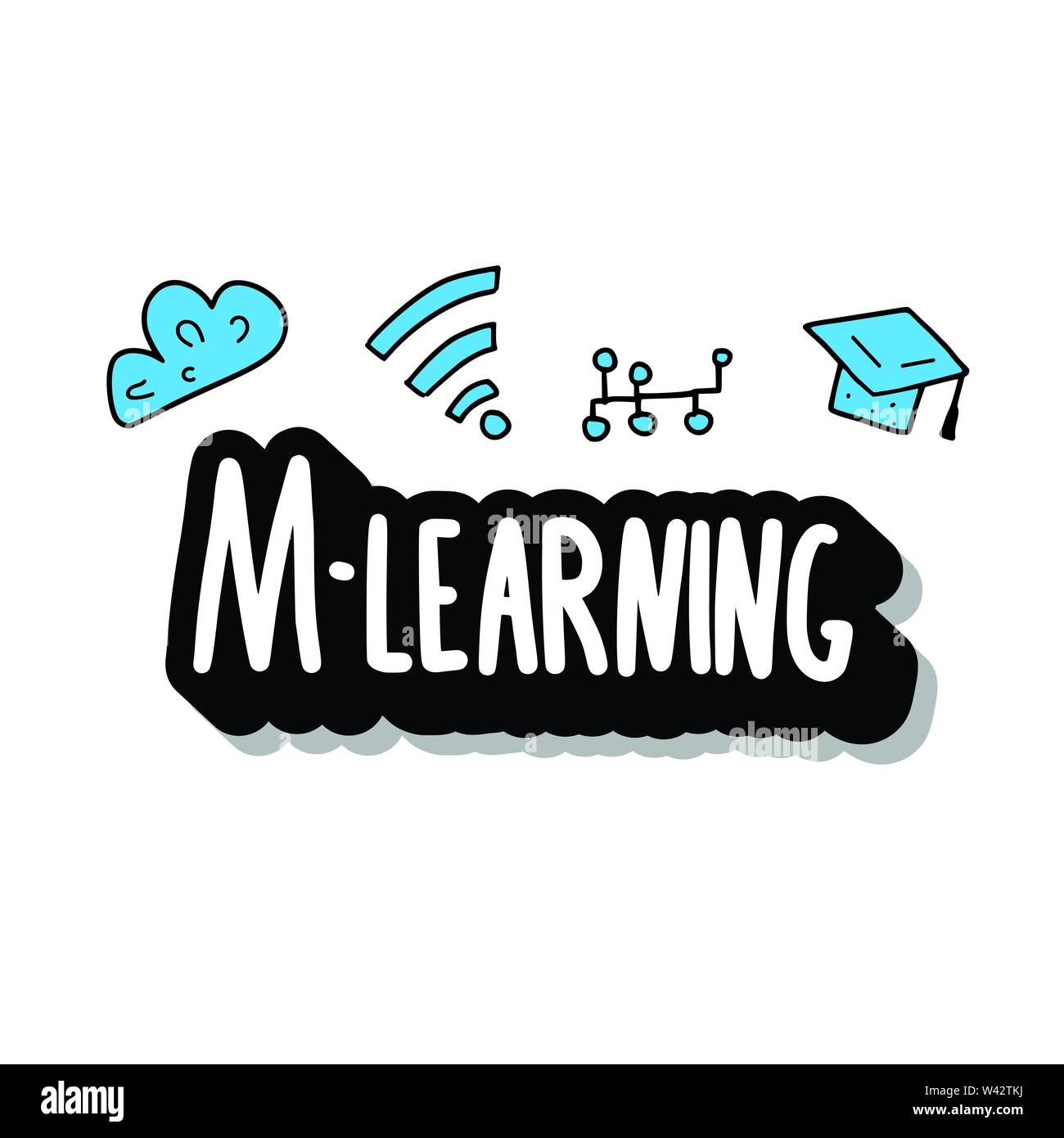 M-learning concept. Online education. Qute and school symbols in doodle ...