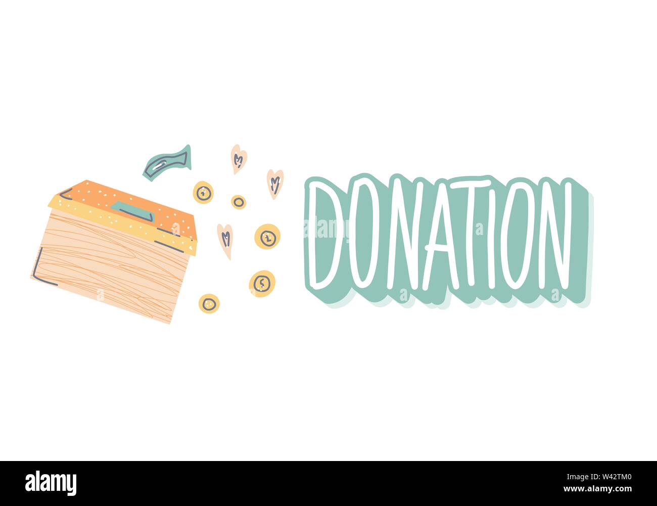 Donation box emblem. Donate lettering with coin and other decoration ...