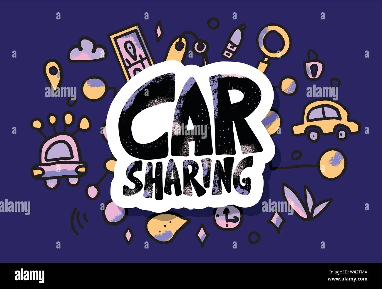 Car sharing concept. Sticker lettering with symbols. Vector ...