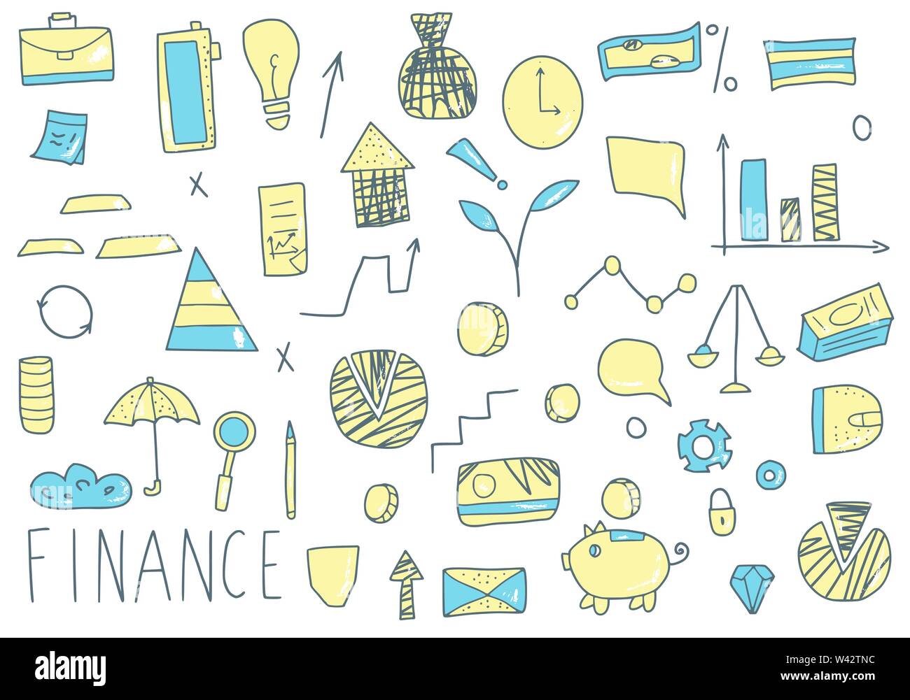 Set of finance hand drawn elements isolated on white background ...