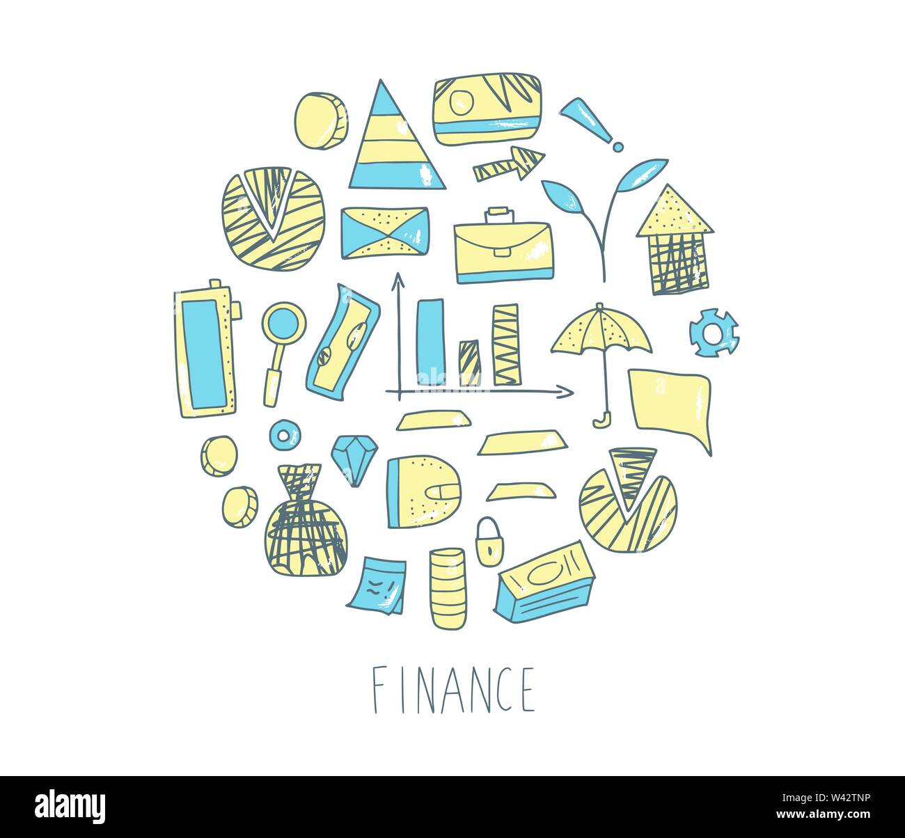 Circle composition with finance elements. Round badge isolated on white ...