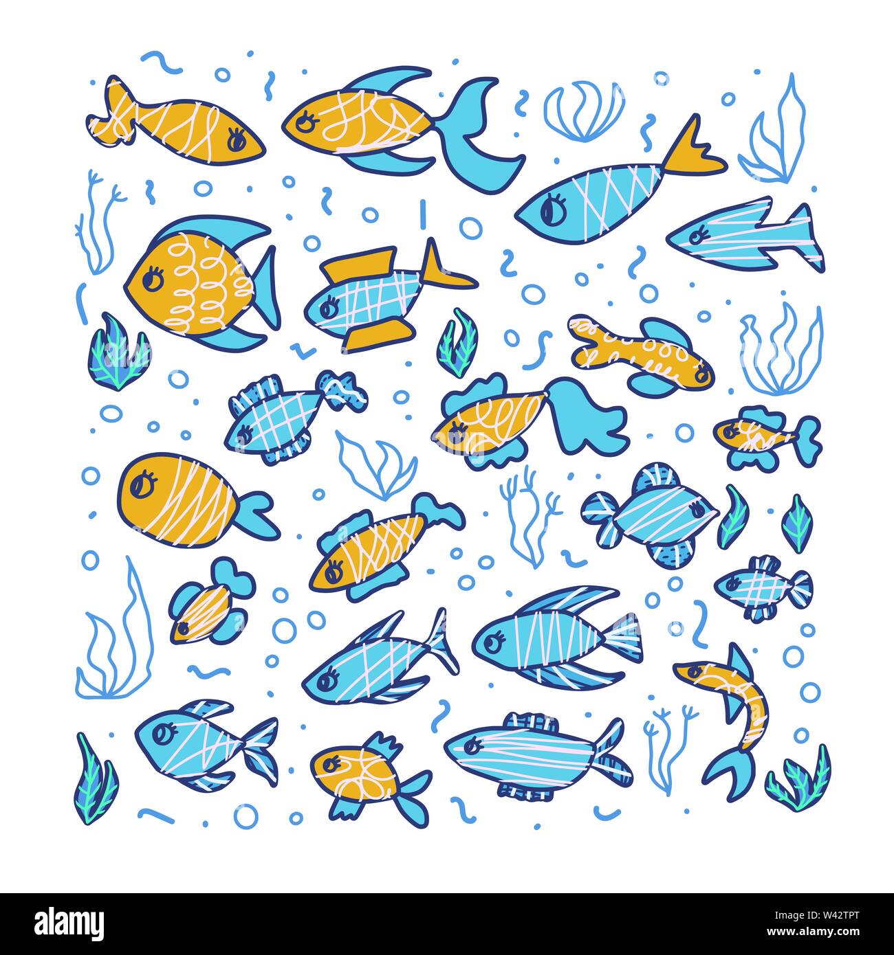 Fish collection isolated on white background. Cute aquarium fish ...