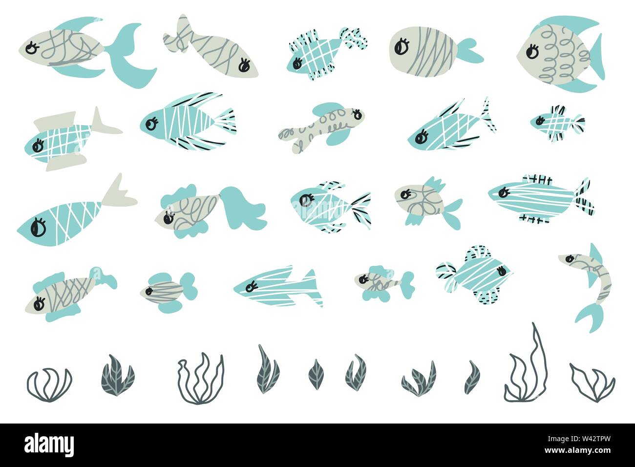 Fish collection isolated on white background. Cute aquarium fish ...
