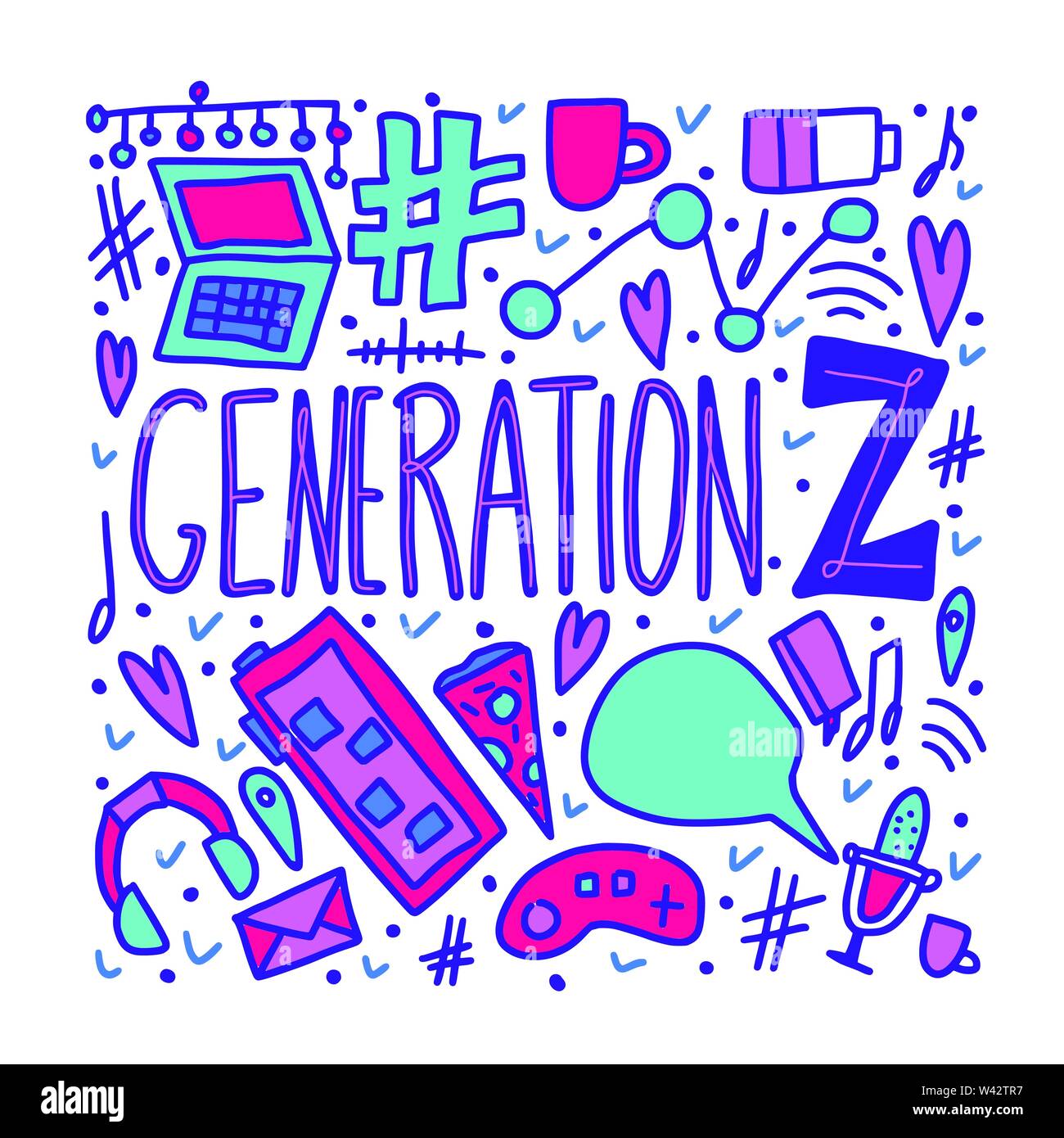 Generation z poster. Text with digital symbols. Vector concept ...