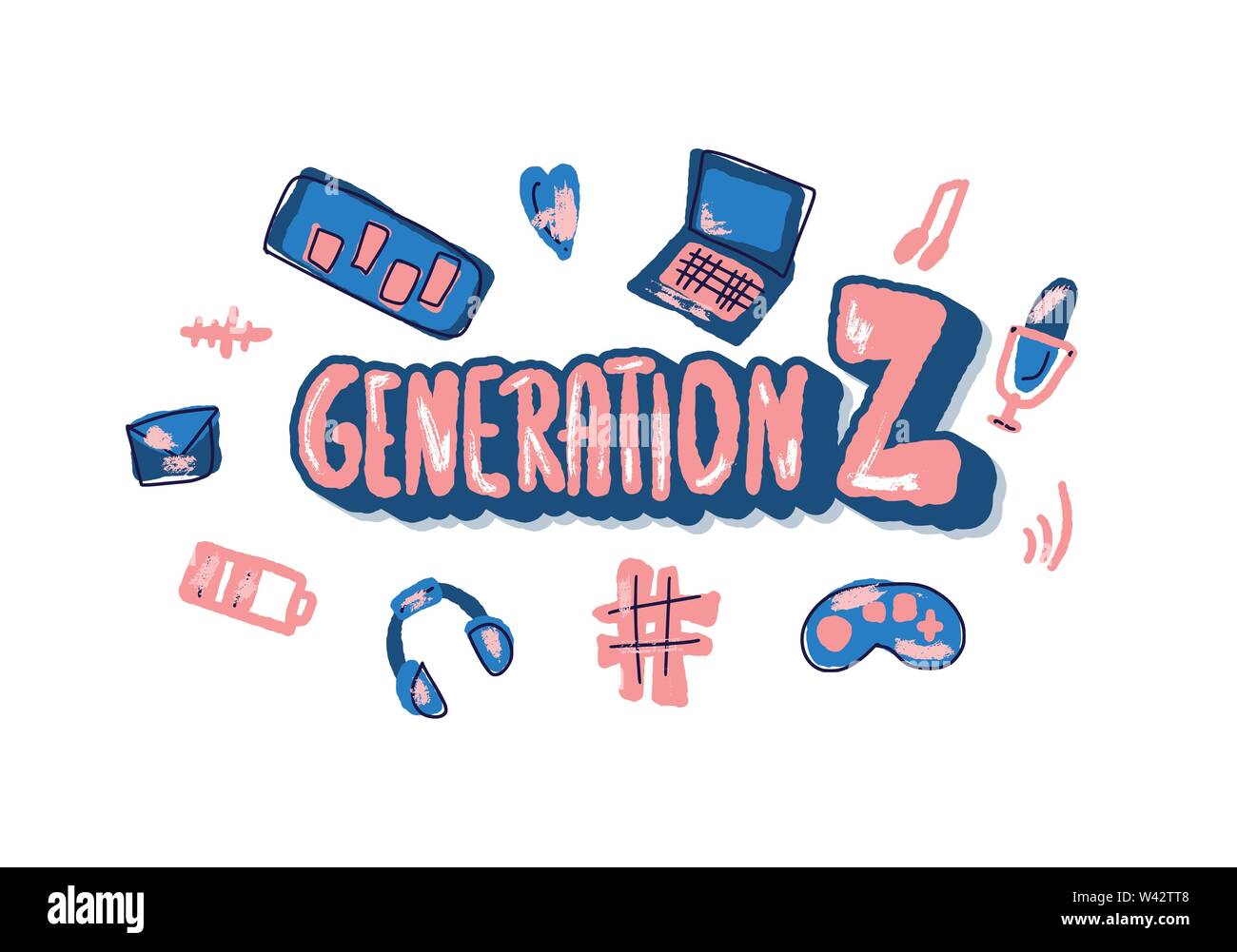 Generation z concept. Text with digital symbols. Vector color ...