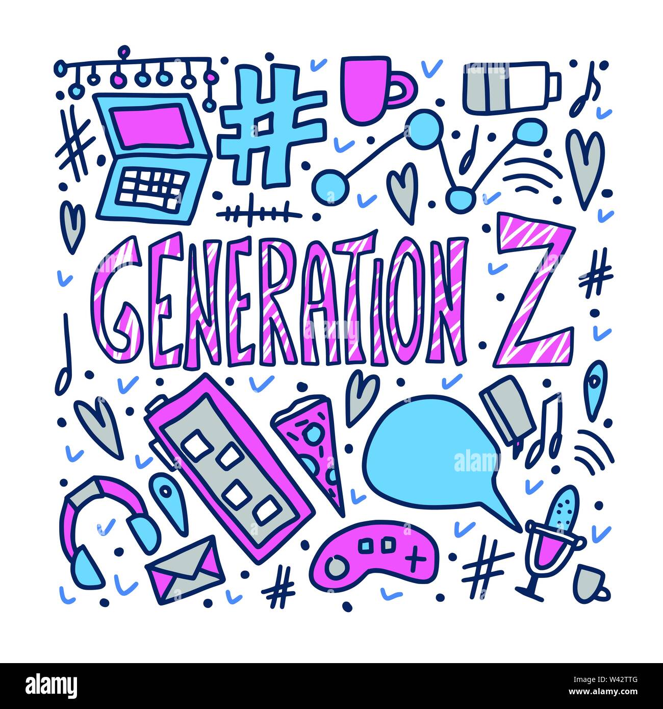 Generation z poster. Text with digital symbols. Vector concept ...