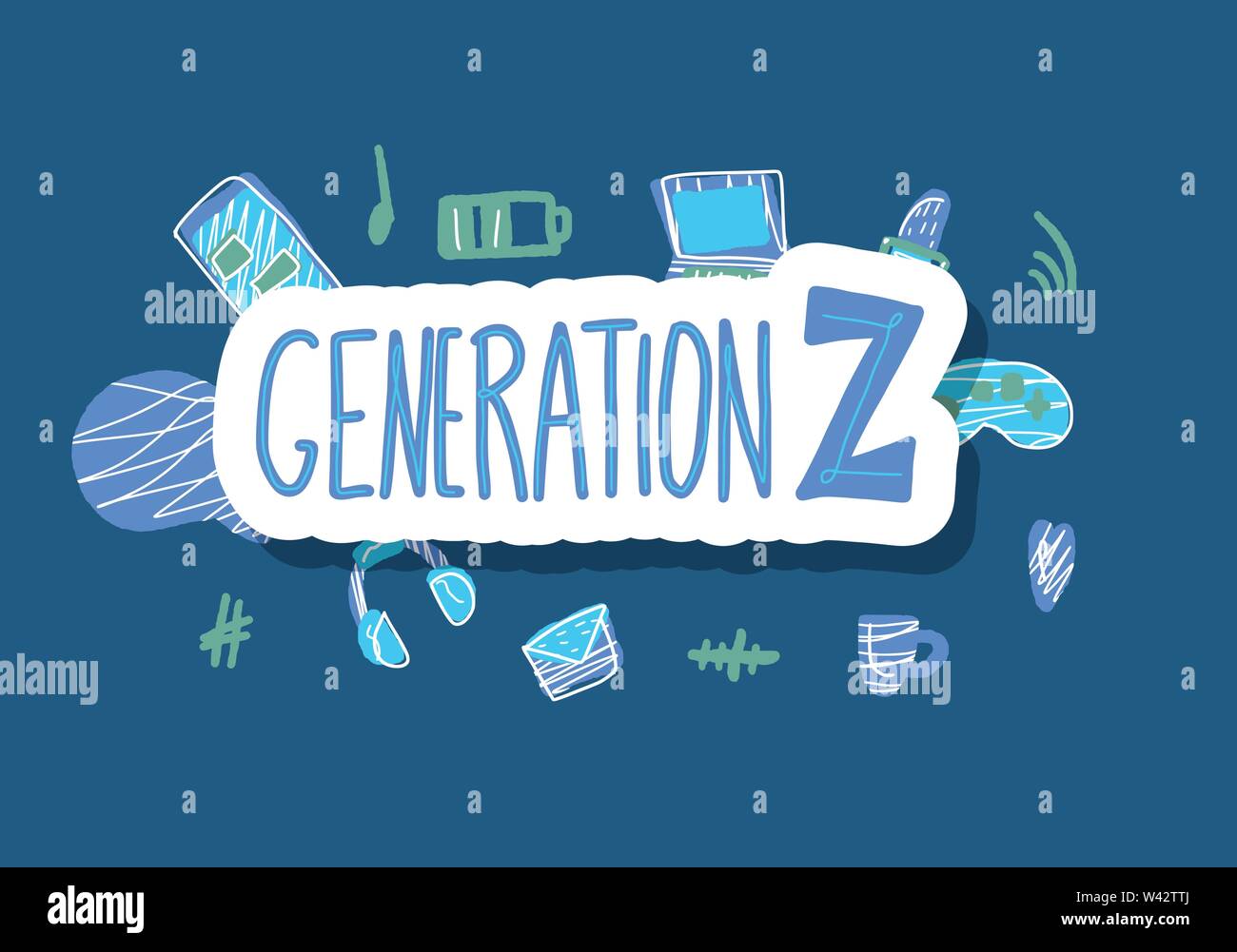 Generation z composition. Text with digital symbols. Vector concept ...