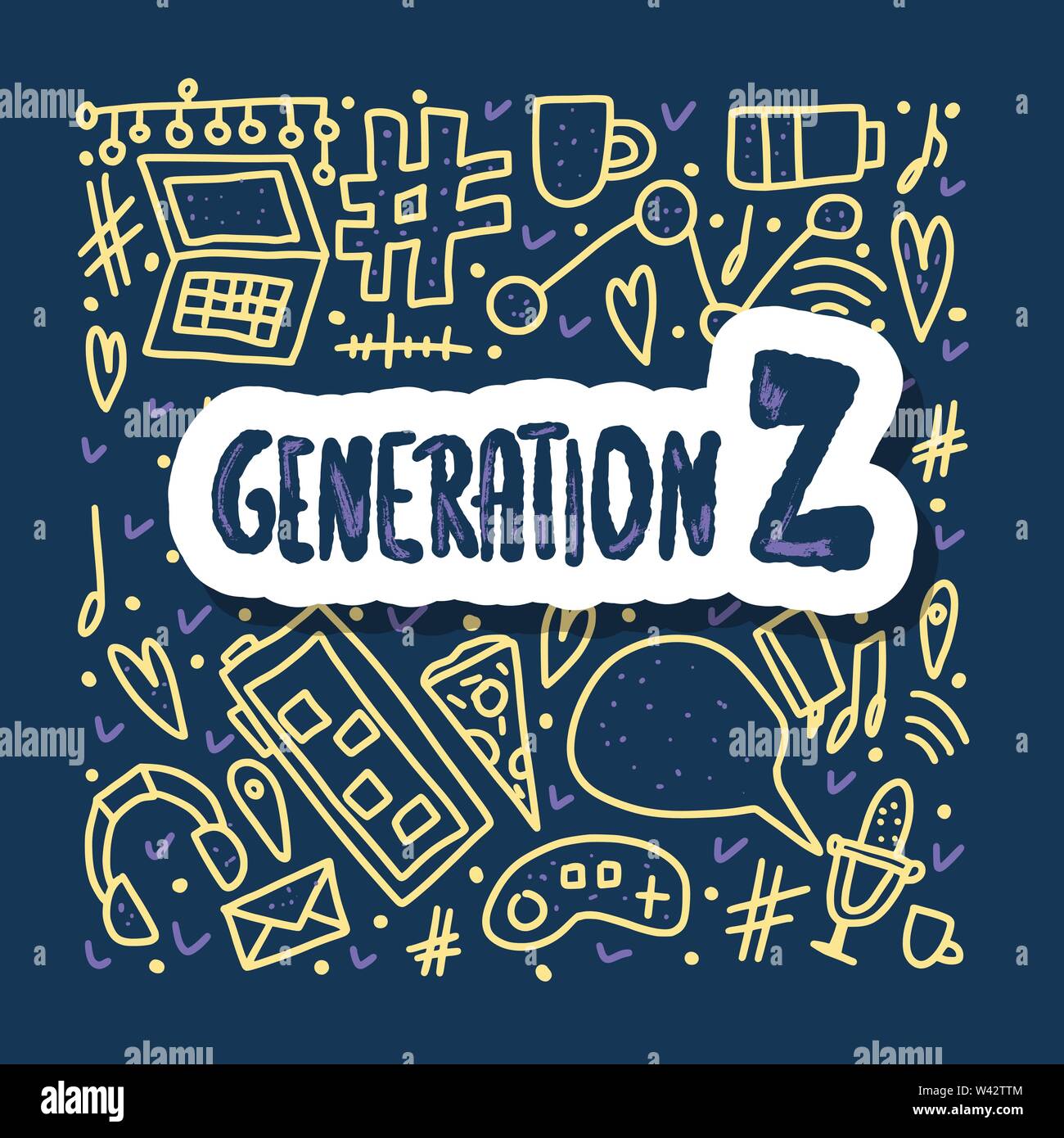 Generation z poster with sticker. Text with digital symbols. Vector ...
