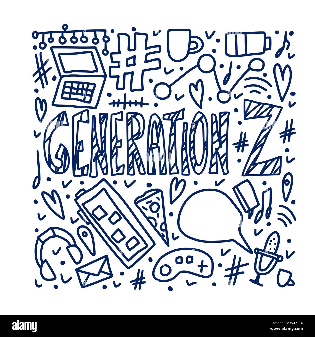 Generation z poster. Text with digital symbols. Vector concept ...