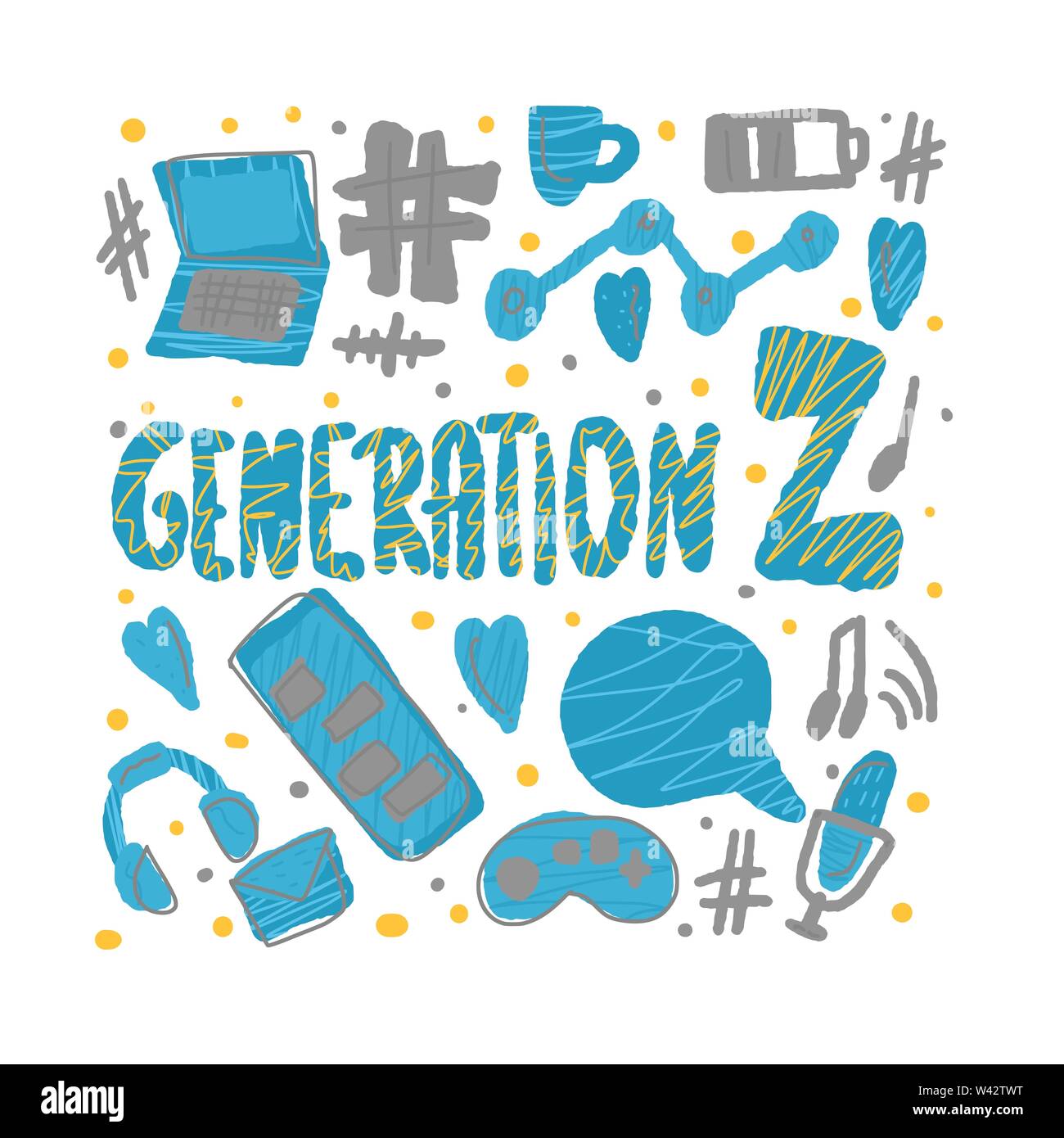 Generation z poster in flat style. Text with digital symbols. Vector ...