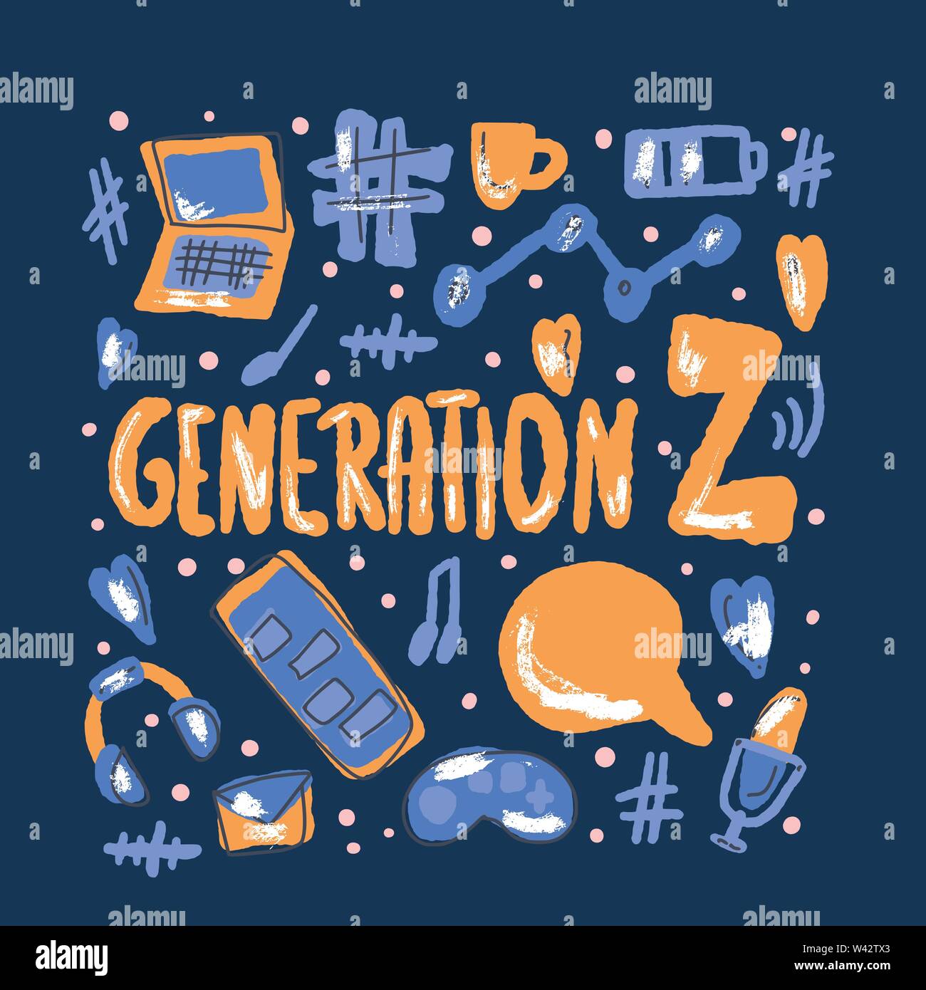 Generation z poster. Text with digital symbols. Vector concept ...