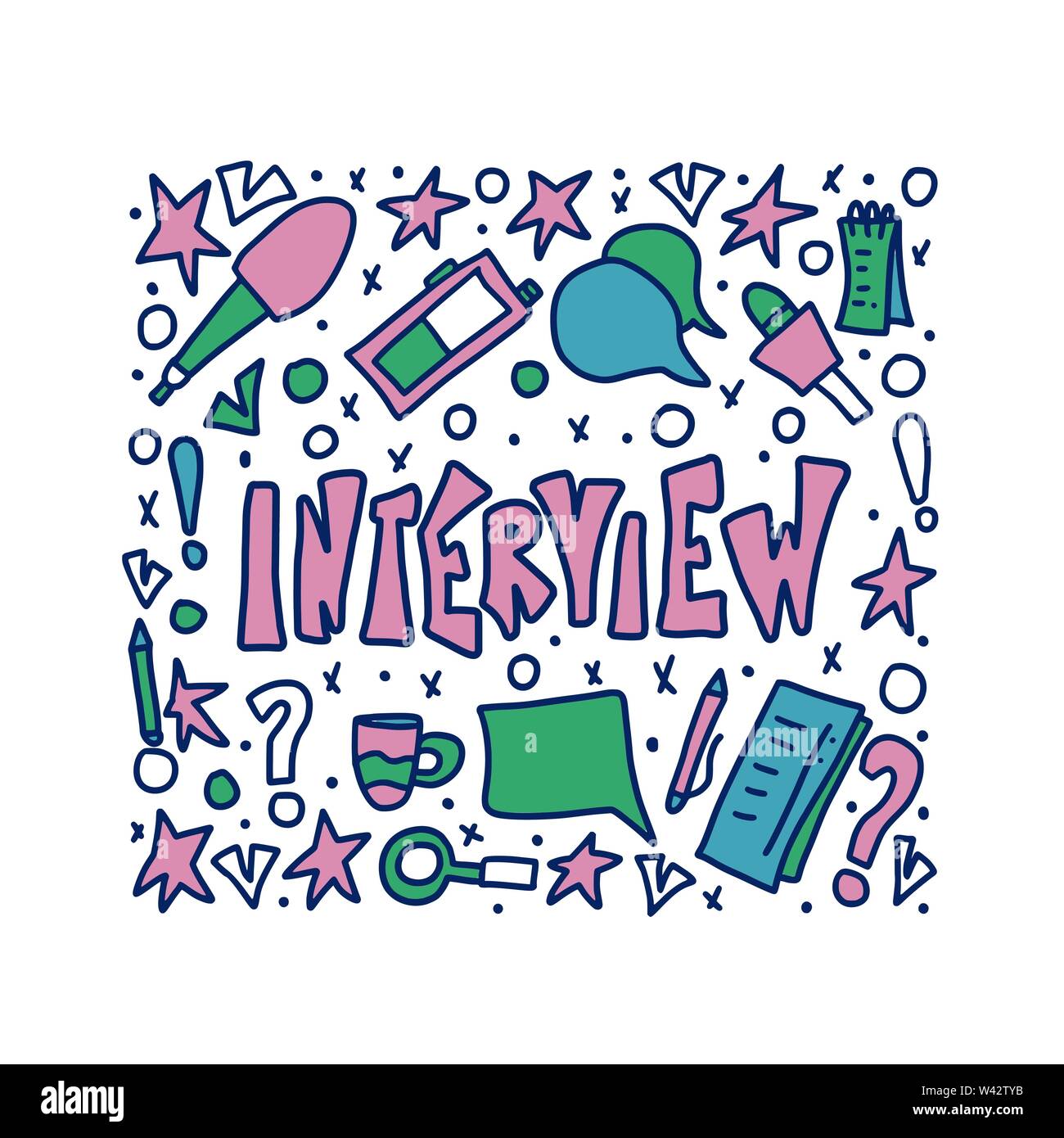 Interview lettering with decoration design element. Set of interview ...