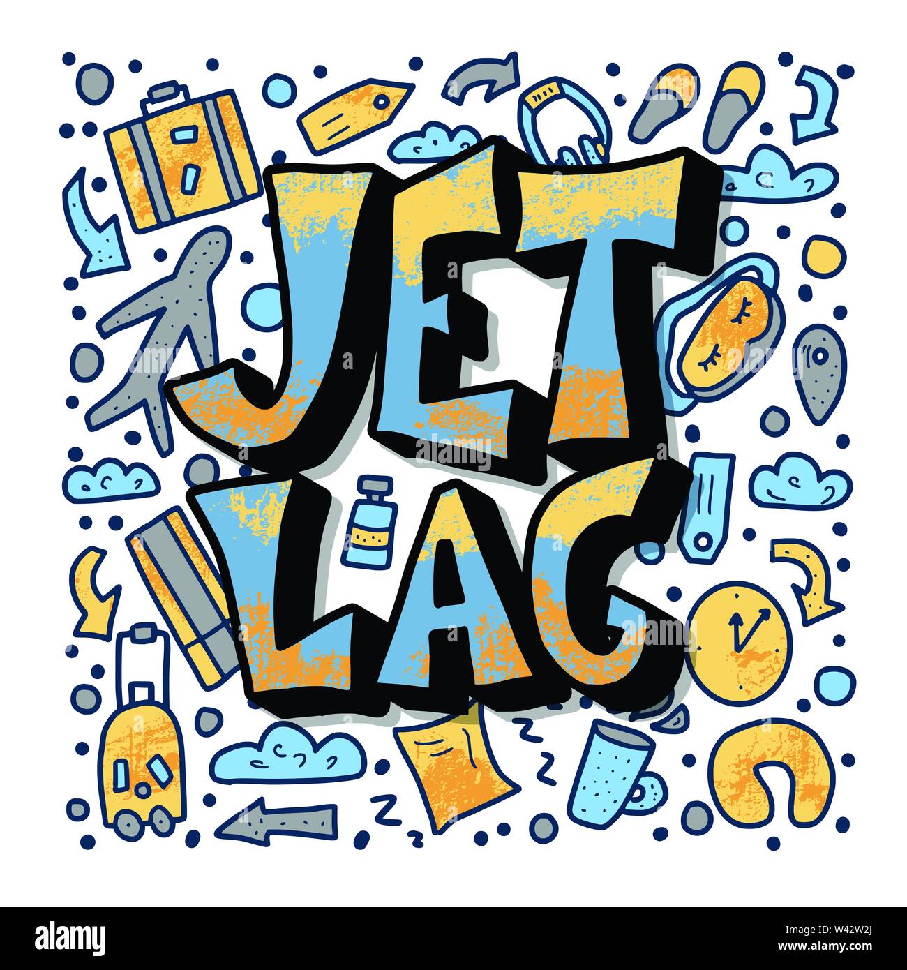 Jet lag banner. Jetlag quote with decoration. Vector illustration Stock ...