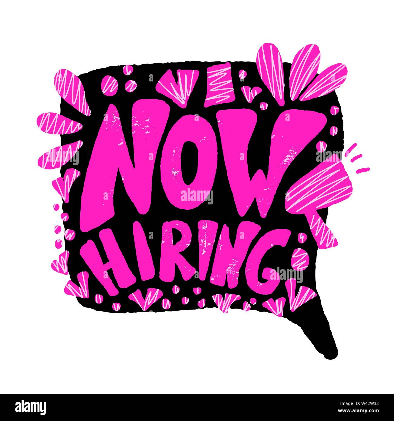 Now hiring phrase with bubble speech isolated on white background ...