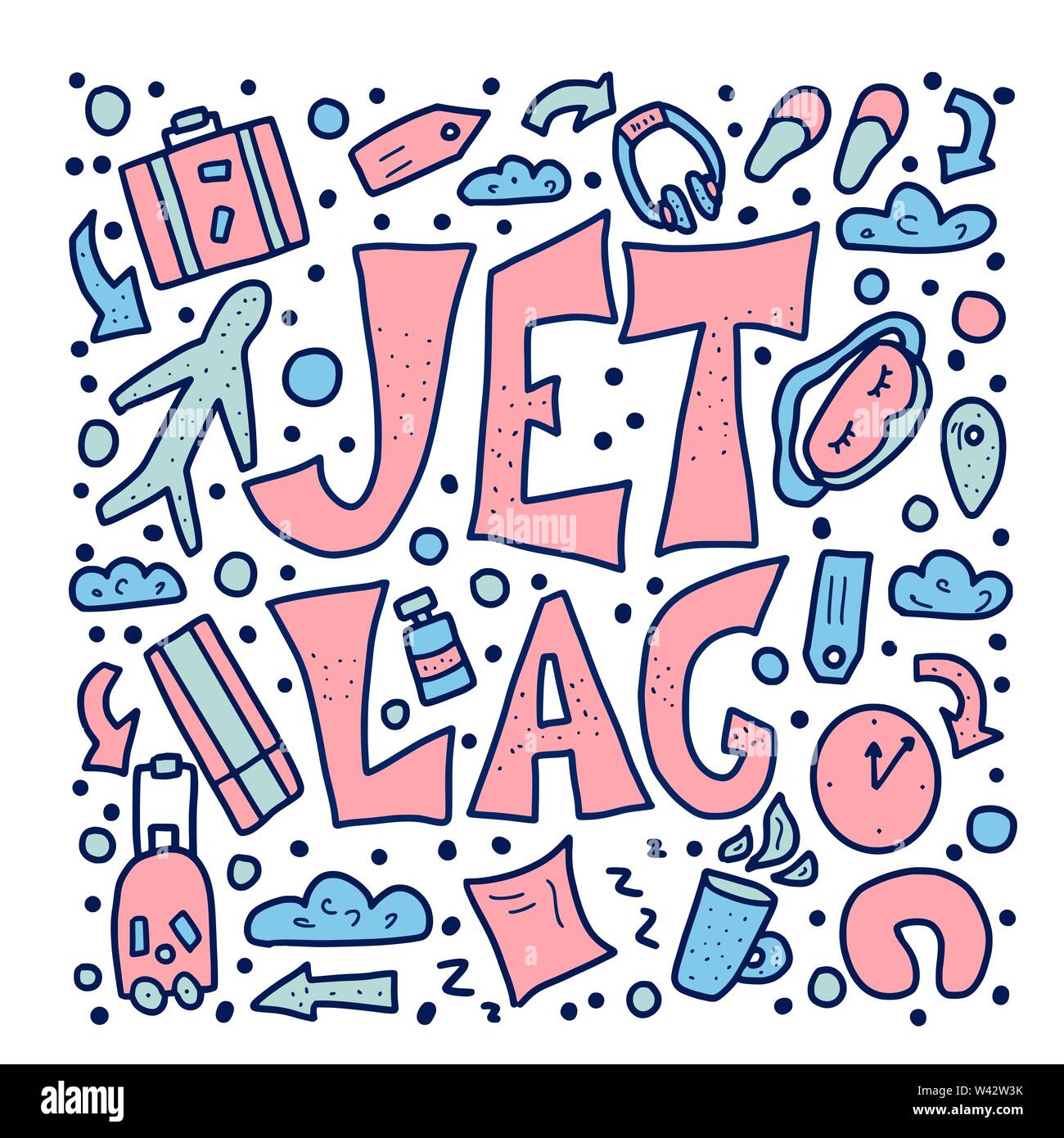 Jet lag concept. Jet lag quote with decoration. Vector illustration ...