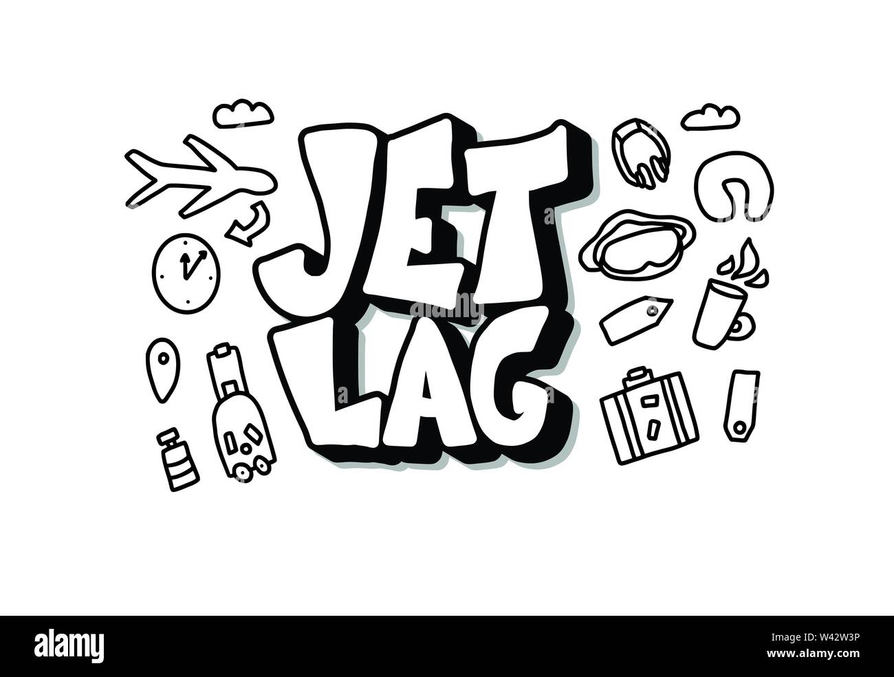 Jet lag stylizes words. Jet lag quote with decoration. Vector ...